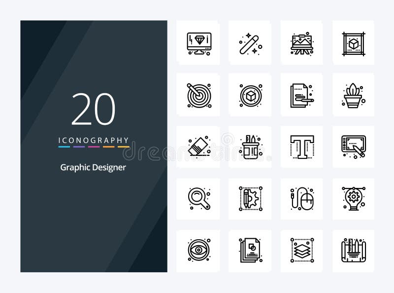 20 Graphic Designer Outline Icon for Presentation Stock Vector ...