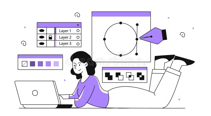 Graphic Designer Outline Vector Concept Stock Illustration ...