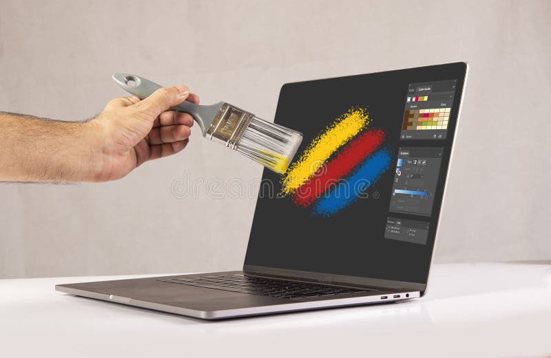 Graphic Designer Painting on Digital Laptop Screen Stock Photo - Image ...