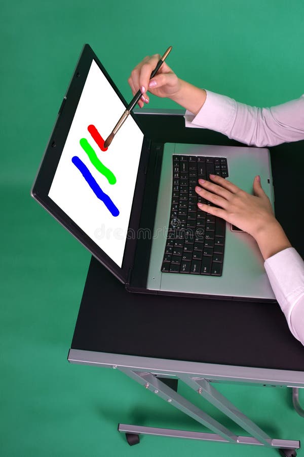 Graphic Designer Painting on Screen. Stock Photo - Image of studio ...