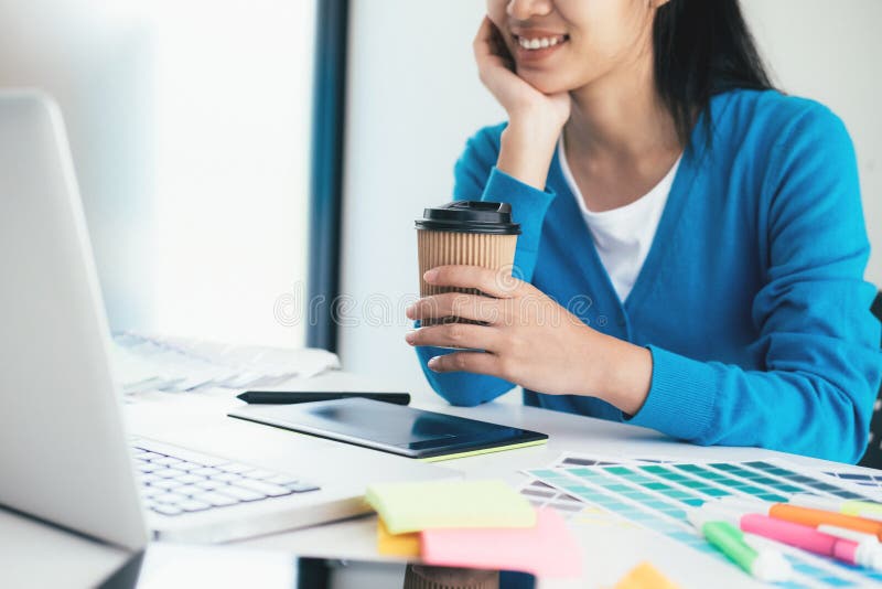 Graphic Designer and Photo Editor Working. Stock Image - Image of ...