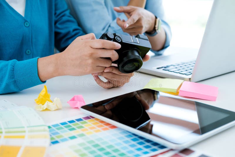 Graphic Designer and Photo Editor Working. Stock Photo - Image of ...