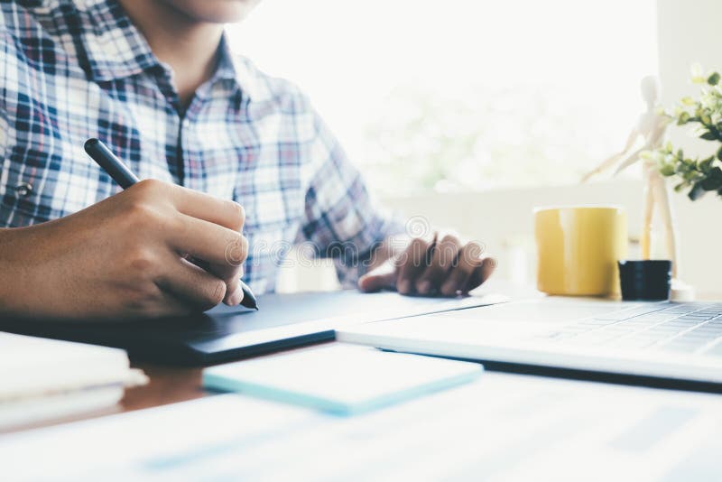 Graphic Designer and Photographer Used Graphics Tablet Stock Photo ...