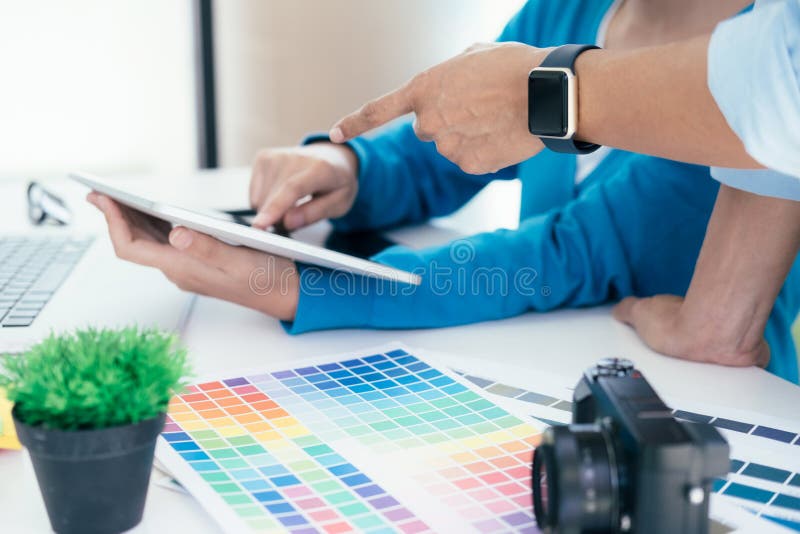 Graphic Designer and Photo Editor Working. Stock Image - Image of color ...