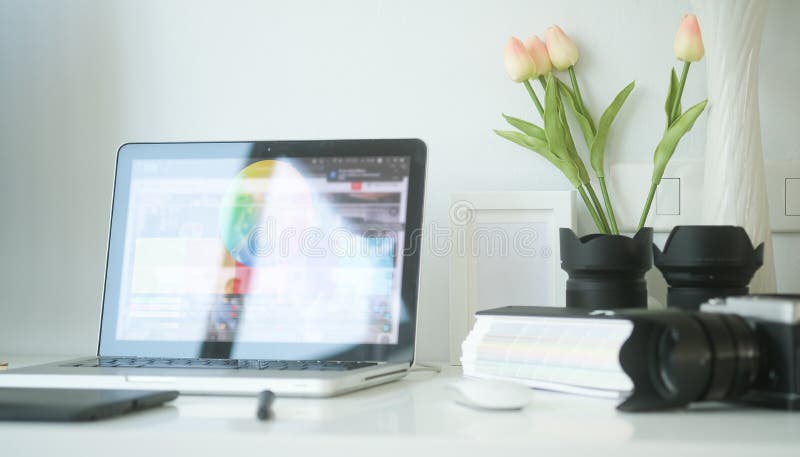Graphic Designer`s or Photographer Workspace with Laptop, Computer ...
