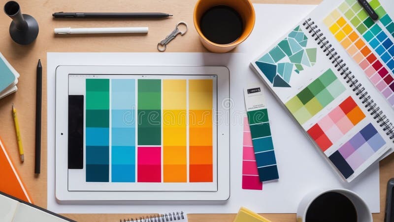 Graphic Designer S Workspace: Digital Tablet with Color Palettes and ...
