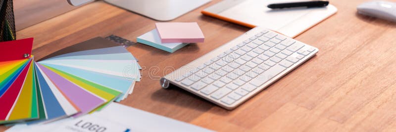 Graphic Designer S Workspace Features Color Palette and Laptop ...