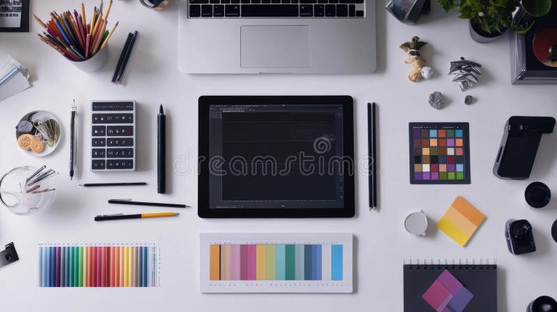 Graphic Designer S Workspace, a Symphony of Colors and Tools Stock ...