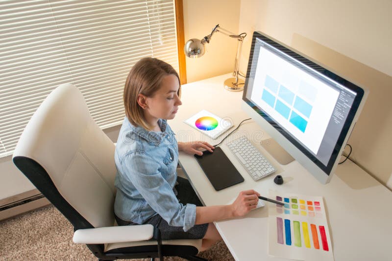 Graphic Designer Sitting at Work. Illustrator. Web Designer Stock Photo ...