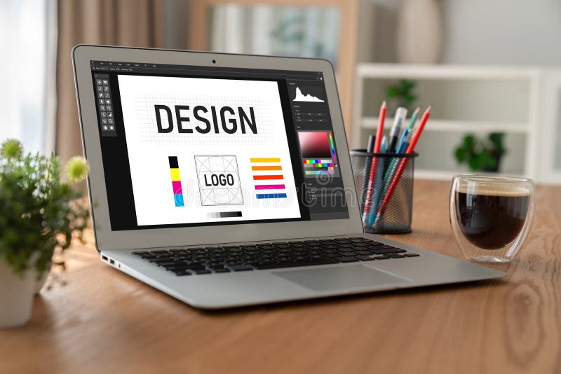 Graphic Designer Works on Computer Laptop with Digital Pen. Scrutinize ...