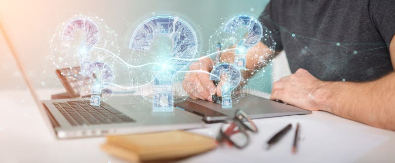 Graphic Designer Solving Problem with Digital Question Marks 3D Stock ...