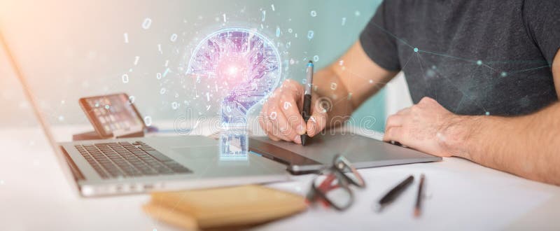 Graphic Designer Solving Problem with Digital Question Marks 3D Stock ...