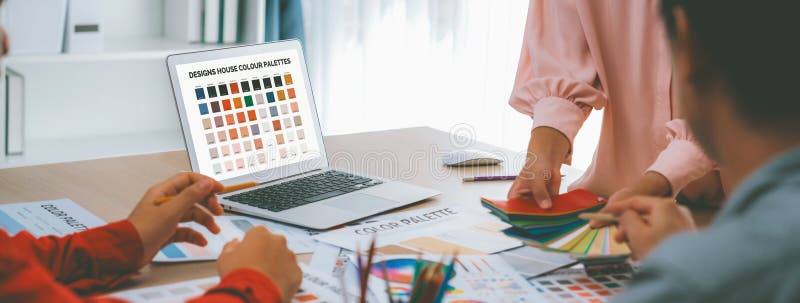 Graphic Designer Team Select Appropriate Color for Project. Closeup ...