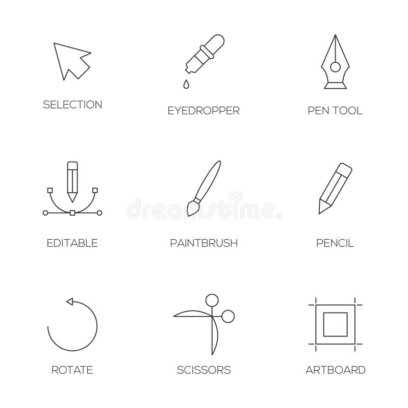 Graphic Designer Tools Outline Icons Stock Vector - Illustration of ...