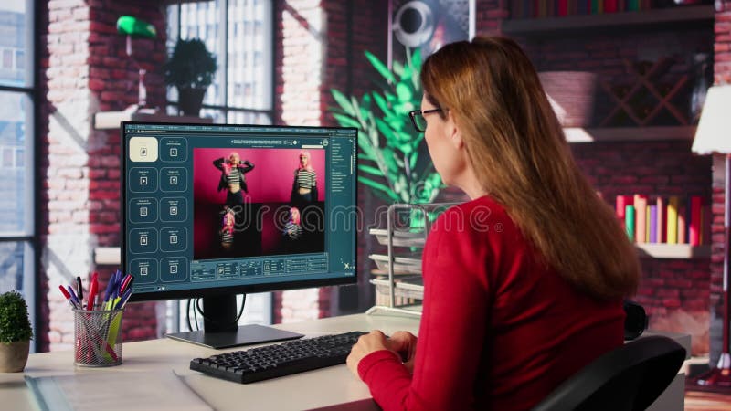 Graphic Designer Using AI Chatbot Turning Text Prompt into Photos Stock ...