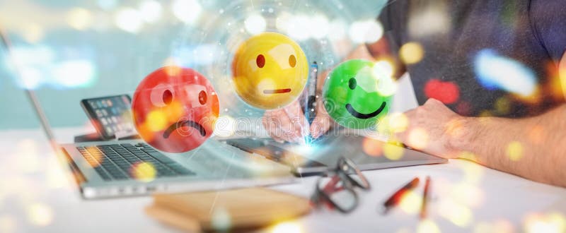 Graphic Designer Using Customer Satisfaction Rating 3D Rendering Stock ...