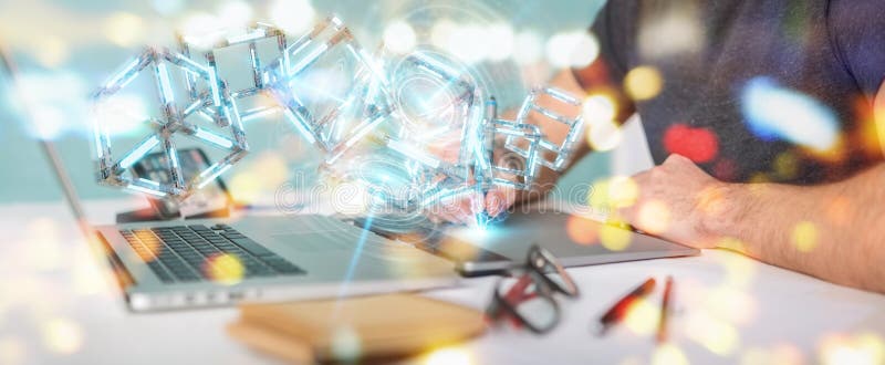 Graphic Designer Using Digital Blue Blockchain 3D Rendering Stock ...
