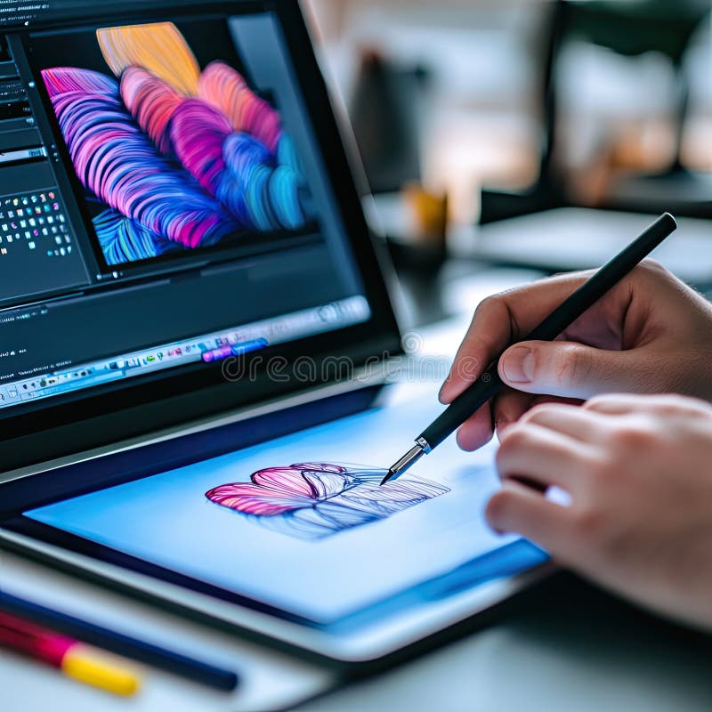 Graphic Designer Using Digital Pen Tablet Stock Illustration ...