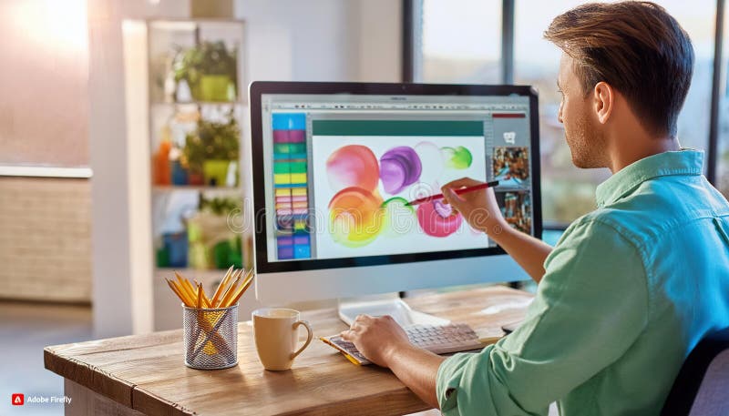 Graphic Designer Using Digital Pen Tablet Stock Illustration ...