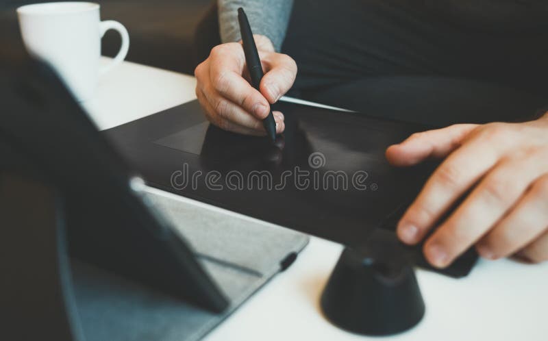 Graphic Designer Using Electronic Drawing Tablet Stock Image - Image of ...