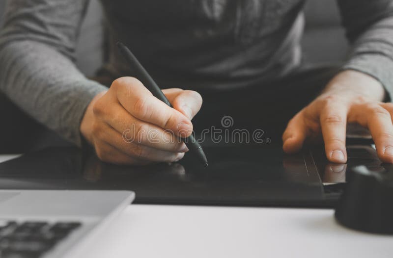 Graphic Designer Using Electronic Drawing Tablet Stock Image - Image of ...