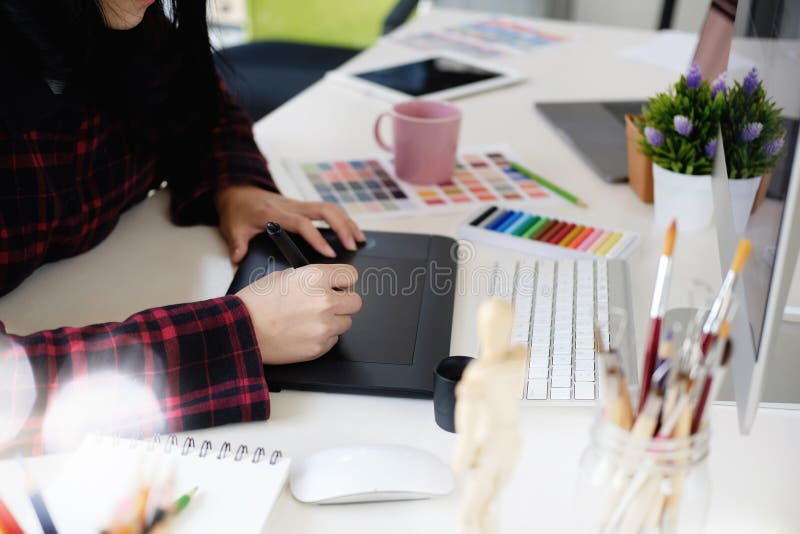 Graphic Designer Using Her Graphic Tablet Stock Image - Image of ...