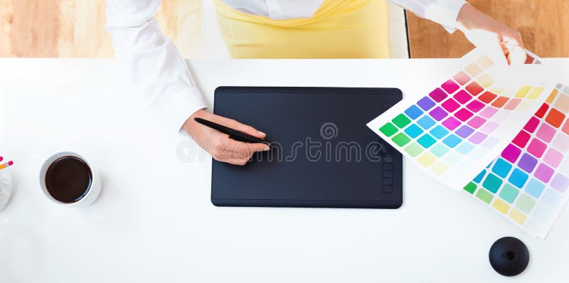 Graphic Designer Using Her Graphic Tablet Stock Image - Image of people ...