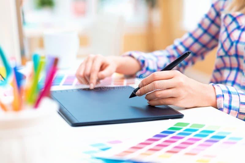 Graphic Designer Using Her Graphic Tablet Stock Photo - Image of ...