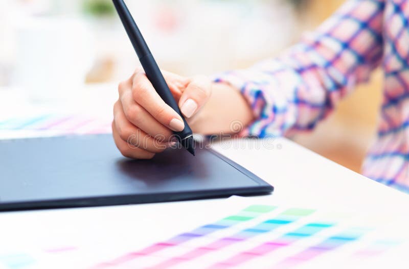 Graphic Designer Using Her Graphic Tablet Stock Image - Image of design ...