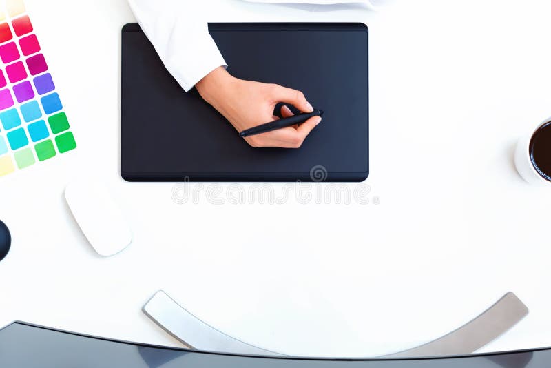 Graphic Designer Using Her Graphic Tablet Stock Image - Image of high ...
