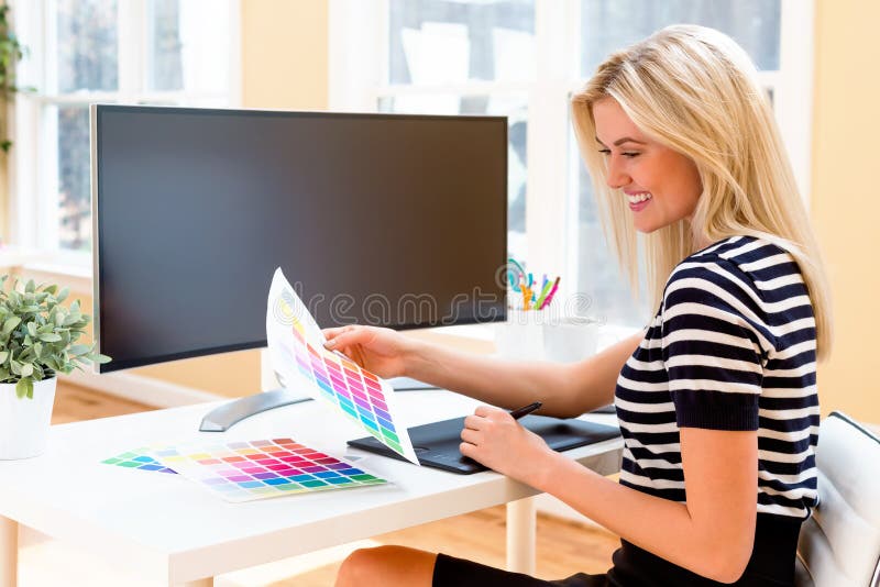 Graphic Designer Using Her Pen Tablet Device Stock Image - Image of ...