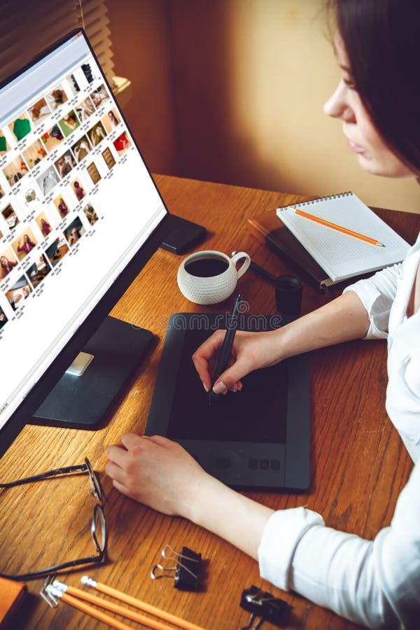 Graphic Designer Using Tablet Stock Photo - Image of keyboard, laptop ...
