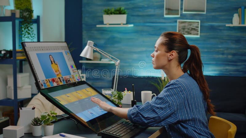 Graphic Designer Using Touch Screen for Retouching Work Stock Image ...