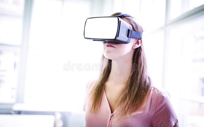 Graphic Designer Using Virtual Reality Headset in Office Stock Photo ...