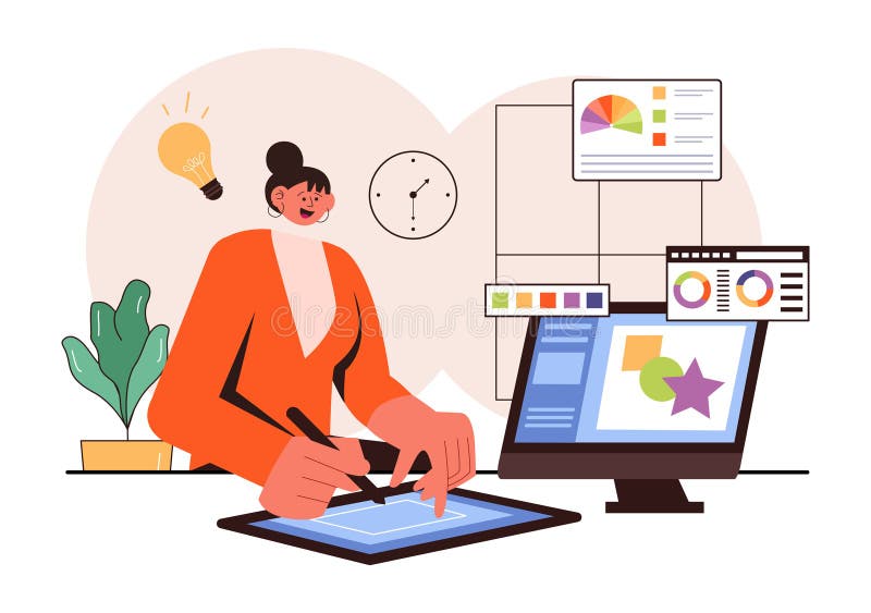 Graphic Designer Vector Illustration Featuring Creativity and Business ...
