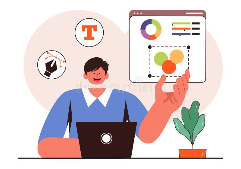 Graphic Designer Vector Illustration Featuring Creativity and Business ...