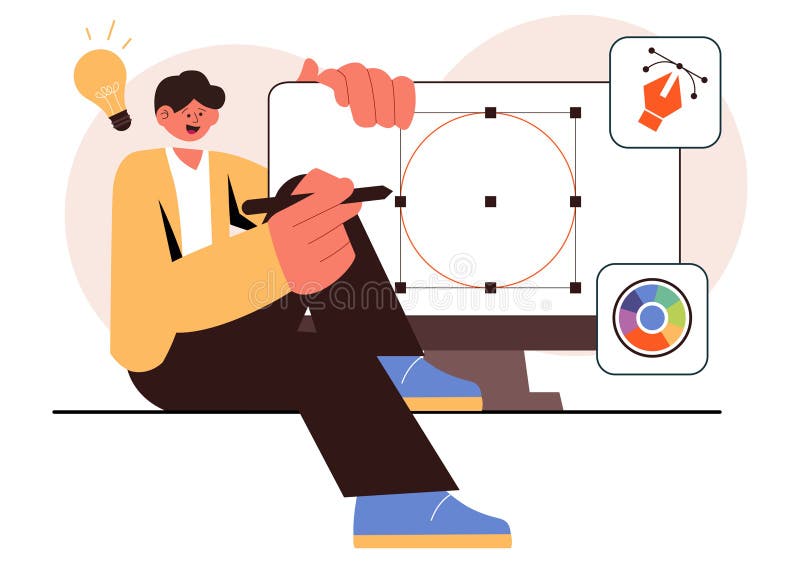 Graphic Designer Vector Illustration Featuring Creativity and Business ...