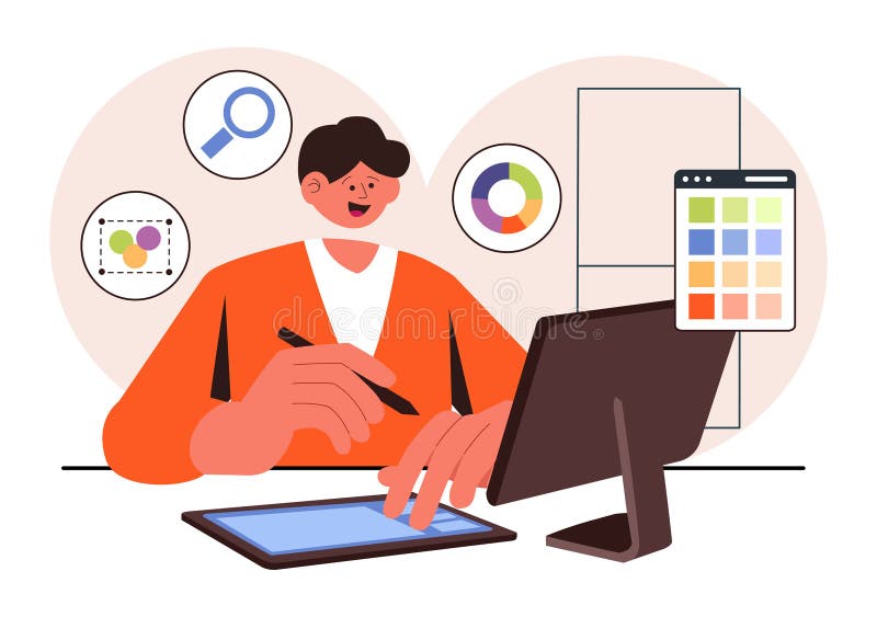 Graphic Designer Vector Illustration Featuring Creativity and Business ...