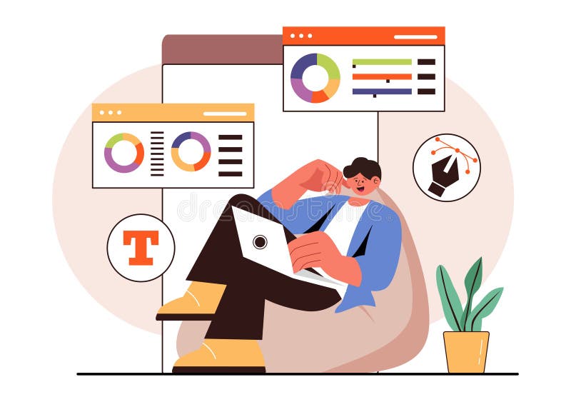 Graphic Designer Vector Illustration Featuring Creativity and Business ...