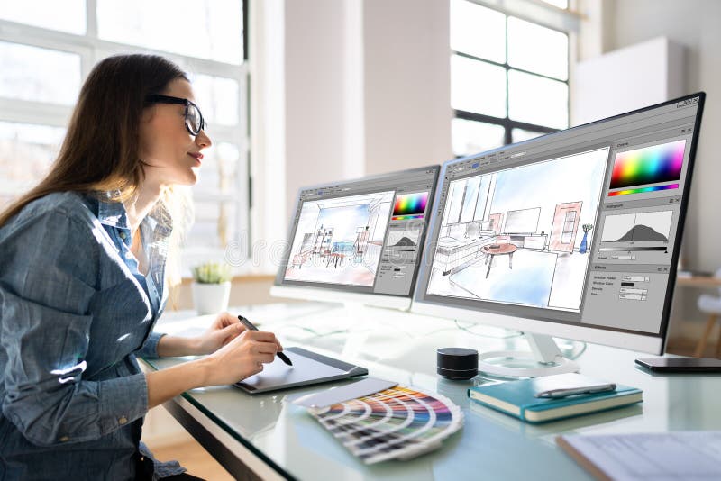 Designer Woman Working stock photo. Image of designer - 243144804