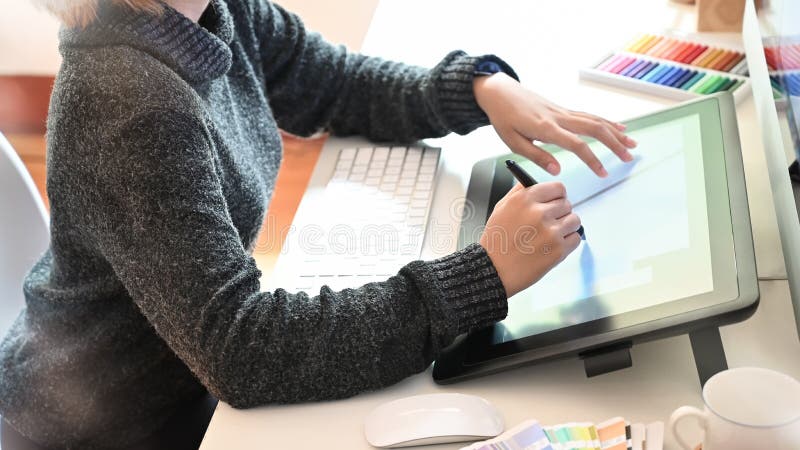 Graphic Designer Woman Working on Creative Office with Create Graphic ...