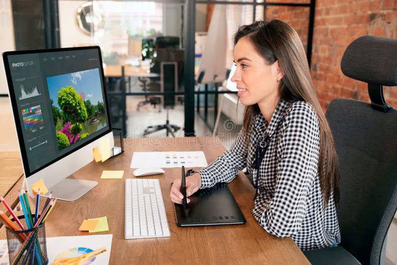 Graphic Designer Woman Working in Office Stock Photo - Image of ...