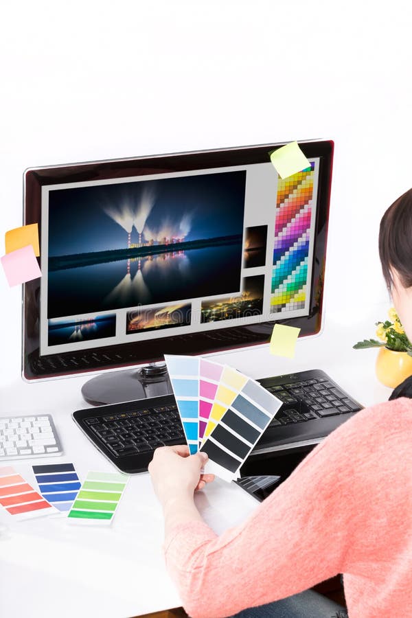 Graphic Designer at Work. Color Samples. Stock Image - Image of pantone ...