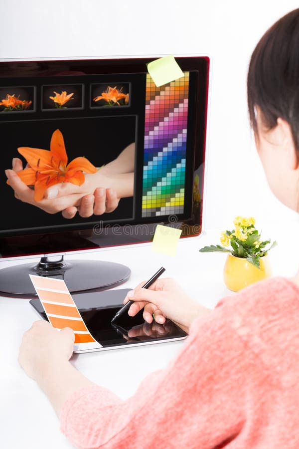 Graphic Designer At Work. Color Samples. Stock Photo - Image of ...