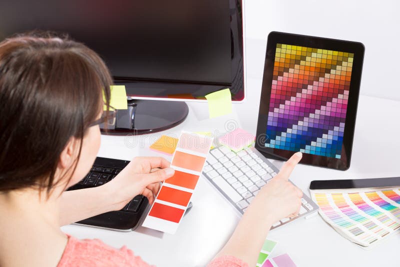 Graphic Designer at Work. Color Samples. Stock Photo - Image of ...