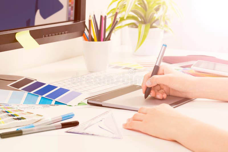 Graphic Designer at Work. Color Samples. Stock Photo - Image of palette ...