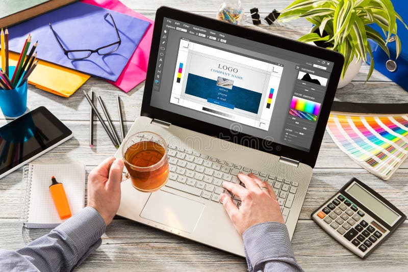 Graphic Designer at Work. Color Samples. Stock Photo - Image of ...