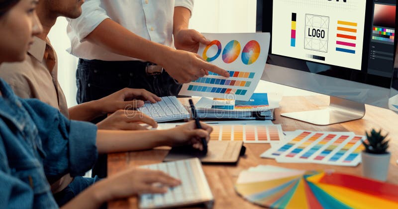 Graphic Designer Works on Computer Laptop with Digital Pen. Scrutinize ...