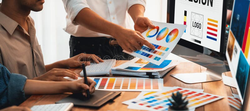 Graphic Designer Works on Computer Laptop with Digital Pen. Scrutinize ...