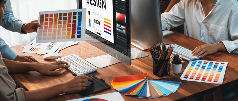 Graphic Designer Works on Computer Laptop with Digital Pen. Scrutinize ...